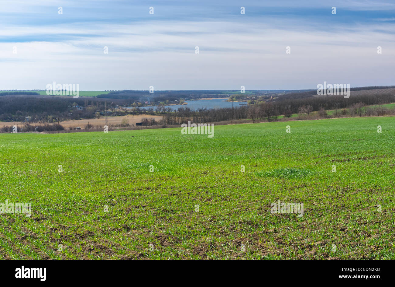 Typical Ukrainian rural landscape in early spring season Stock Photo ...