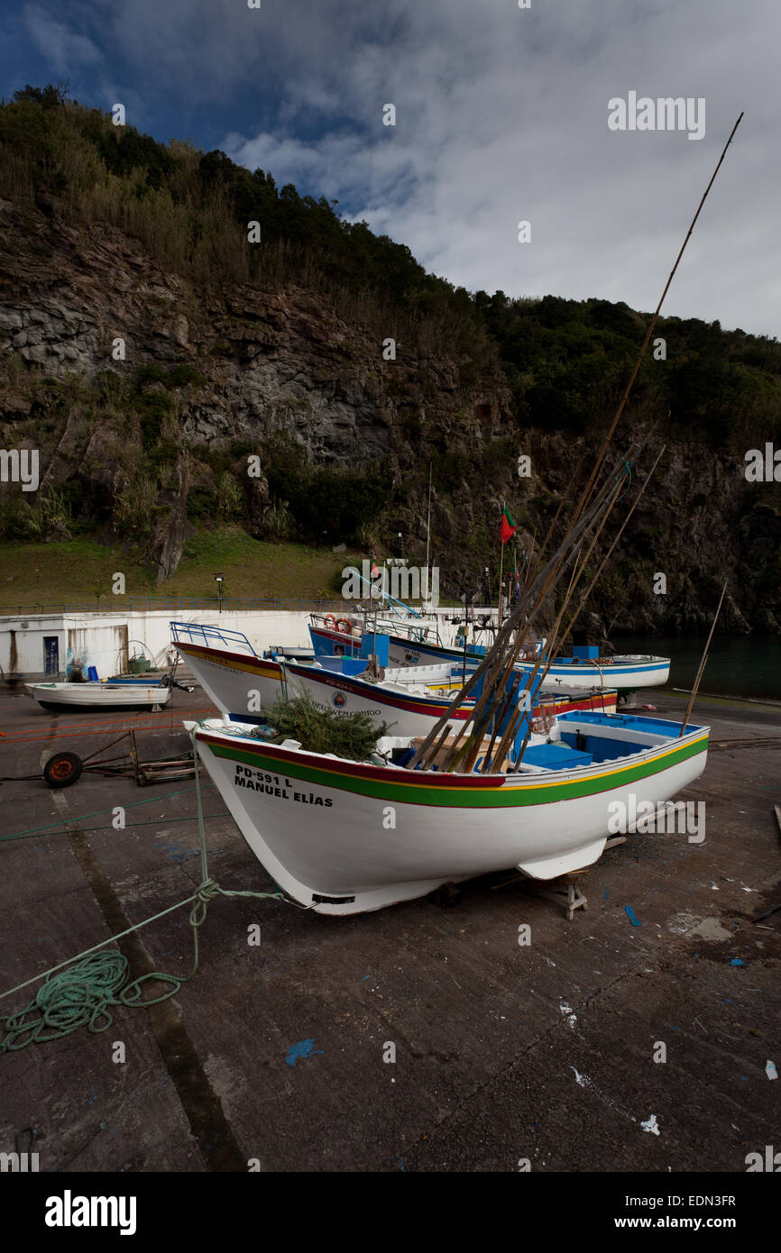 Fishing boats in Caloura on the island of San Miguel in the Azores ...