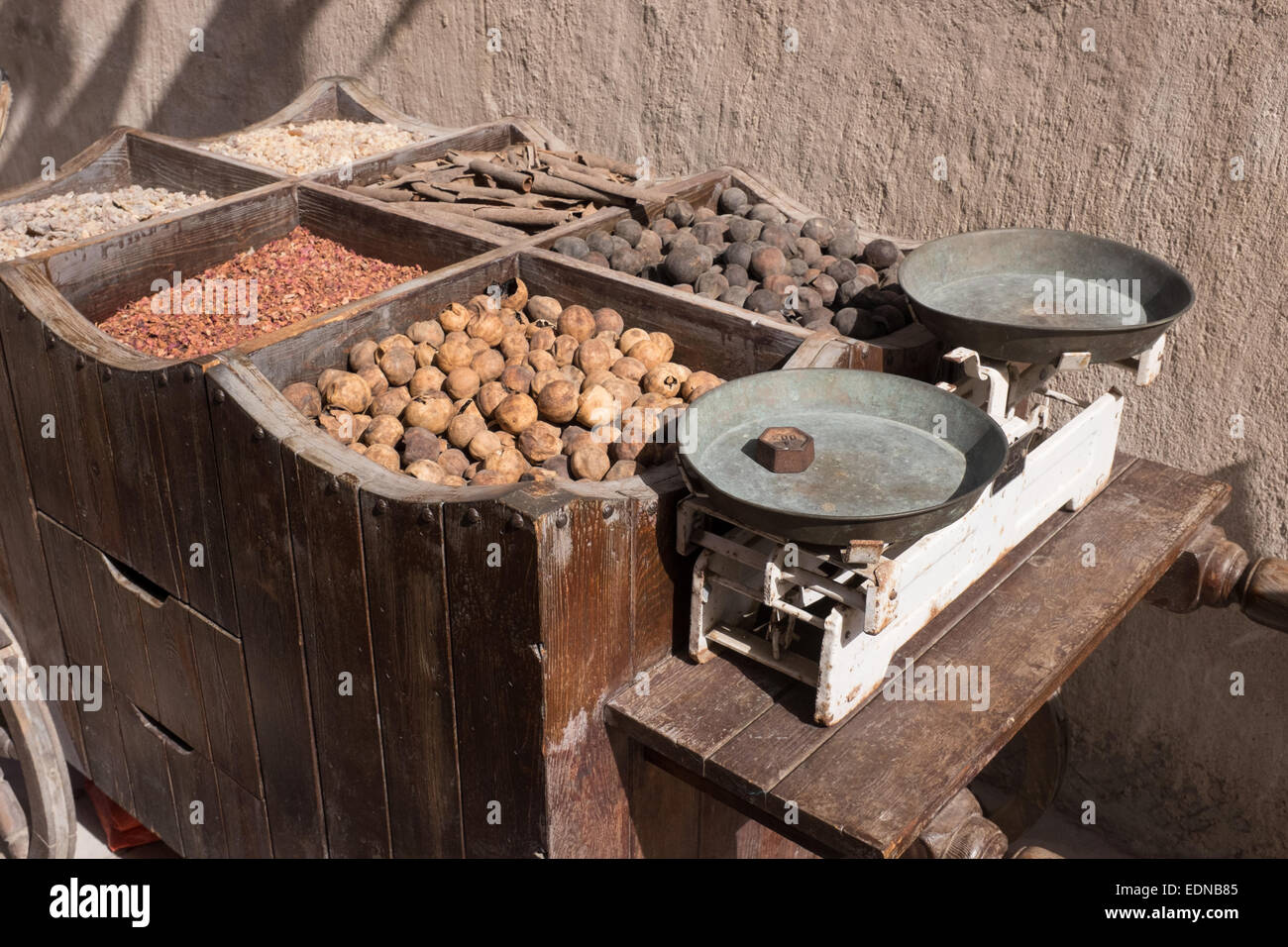 Spice cart in old Dubai souk area, United Arab Emirates,Middle East ...