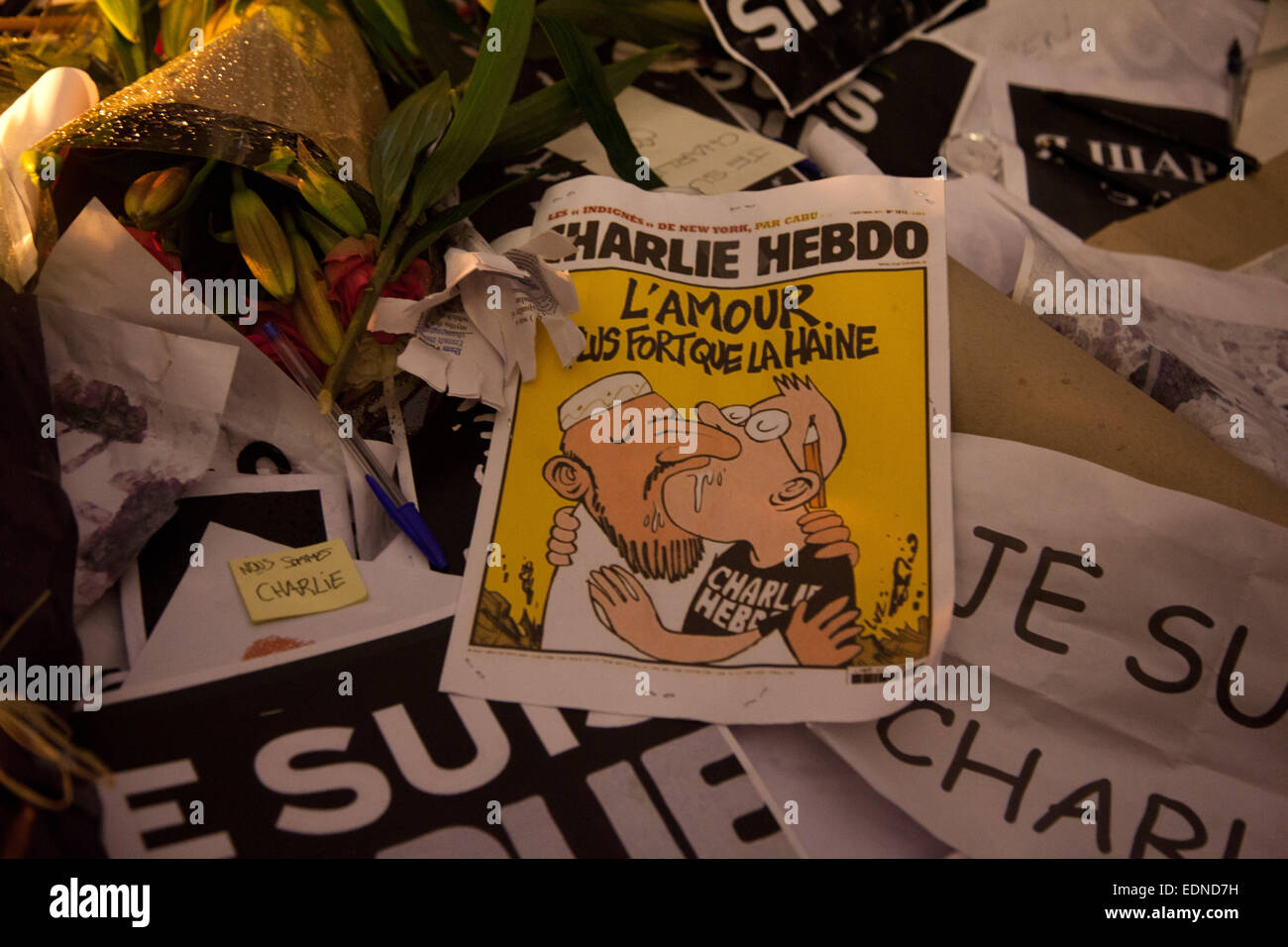 London, UK. 07th Jan, 2015. A front page from the Charlie Hebdo ...