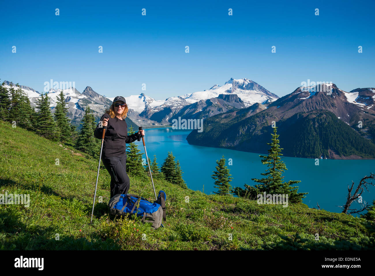 Hiker above Garibaldi Lake, Garibaldi Provincial Park .Panorama Ridge ...