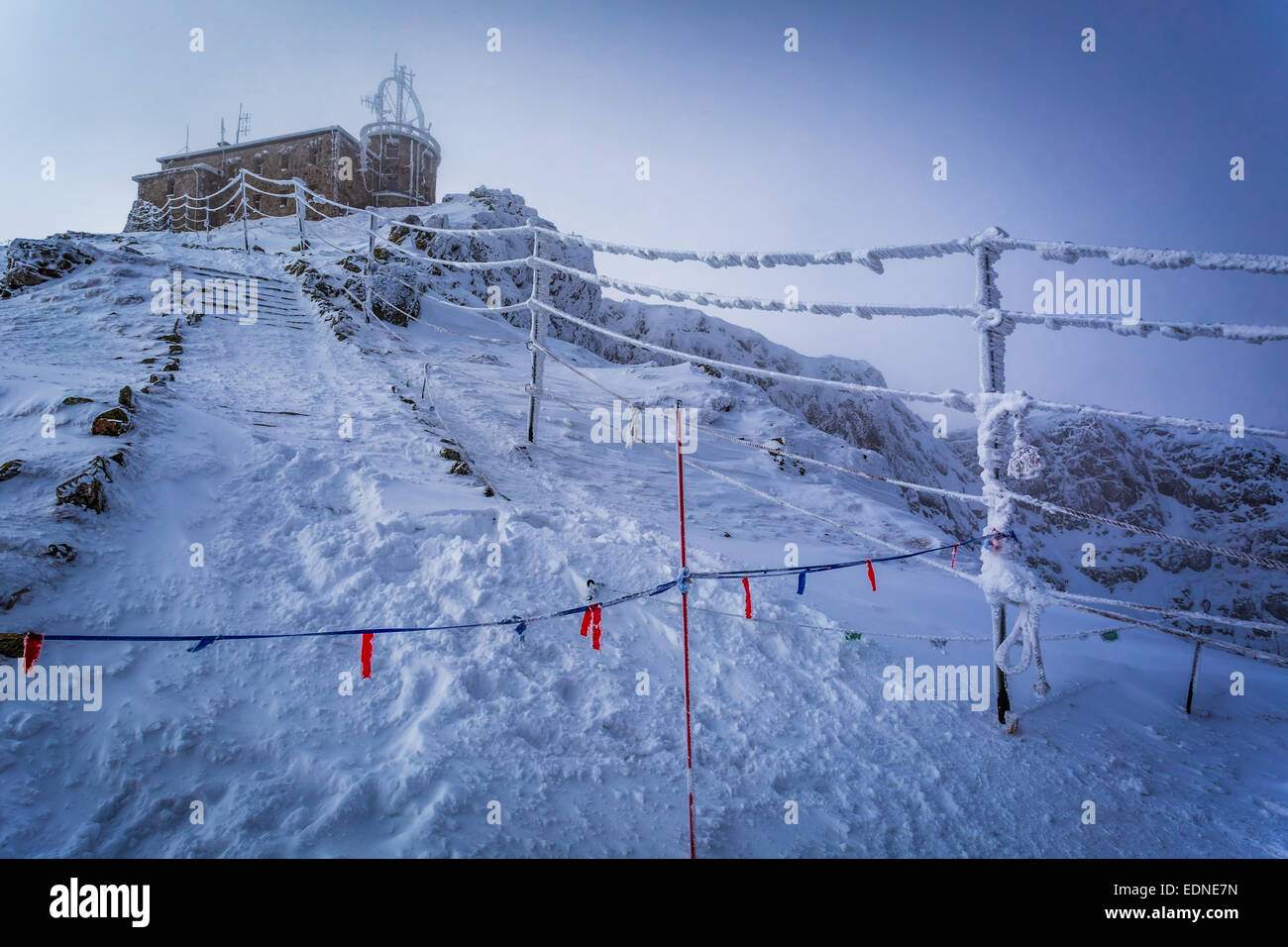 Frozen meteorological station in the mountains in winter Stock Photo ...