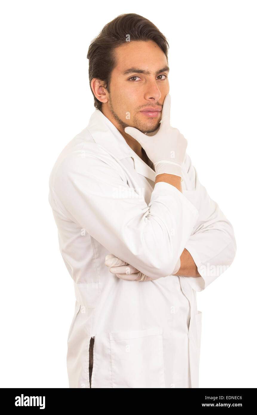 male lab researcher technician scientist doctor wearing white coat ...