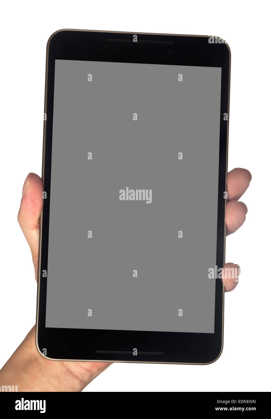 Hand holding an 8 inch phablet isolated on white background Stock Photo ...