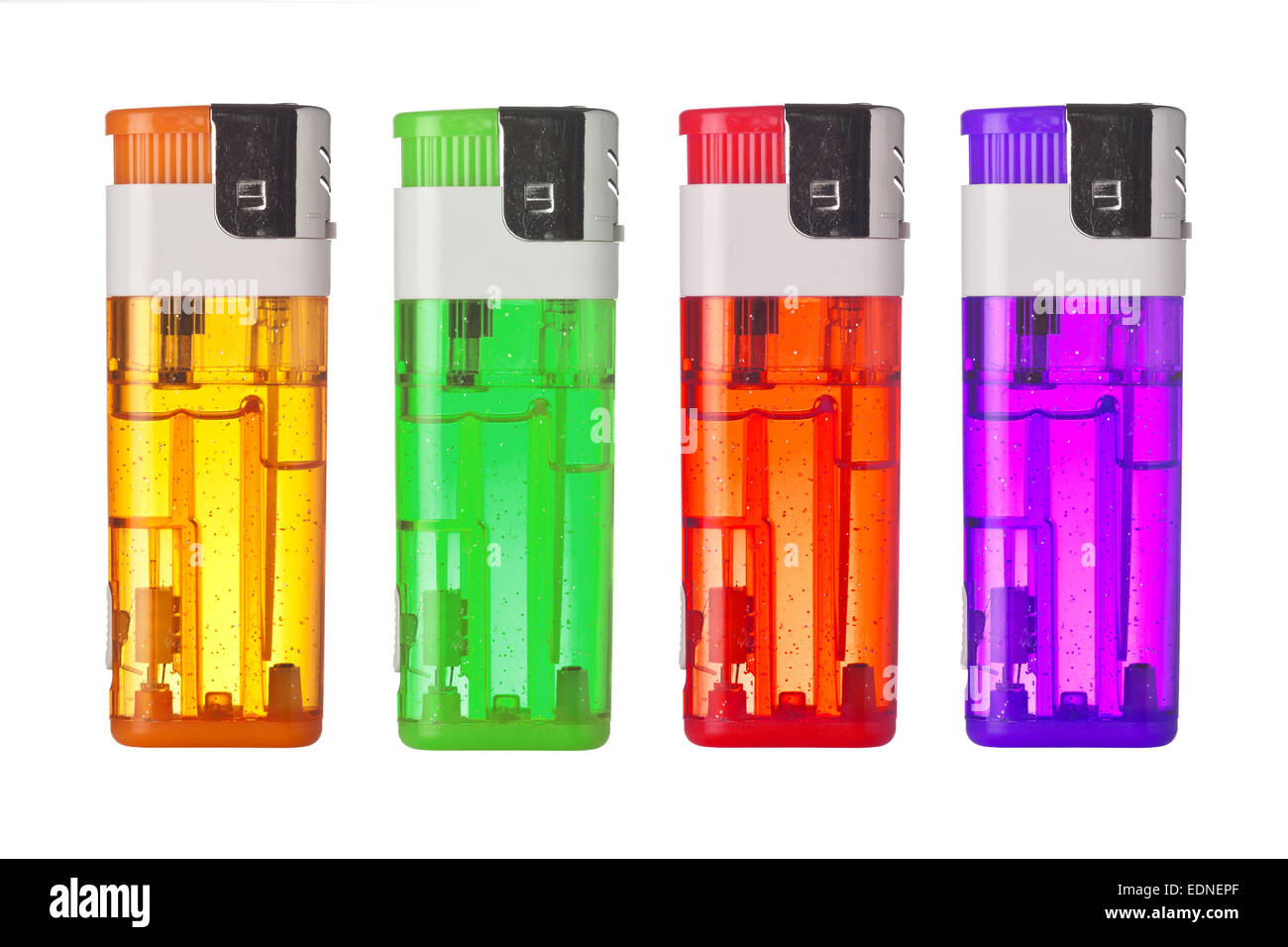 Four colorful lighters isolated on white background Stock Photo - Alamy