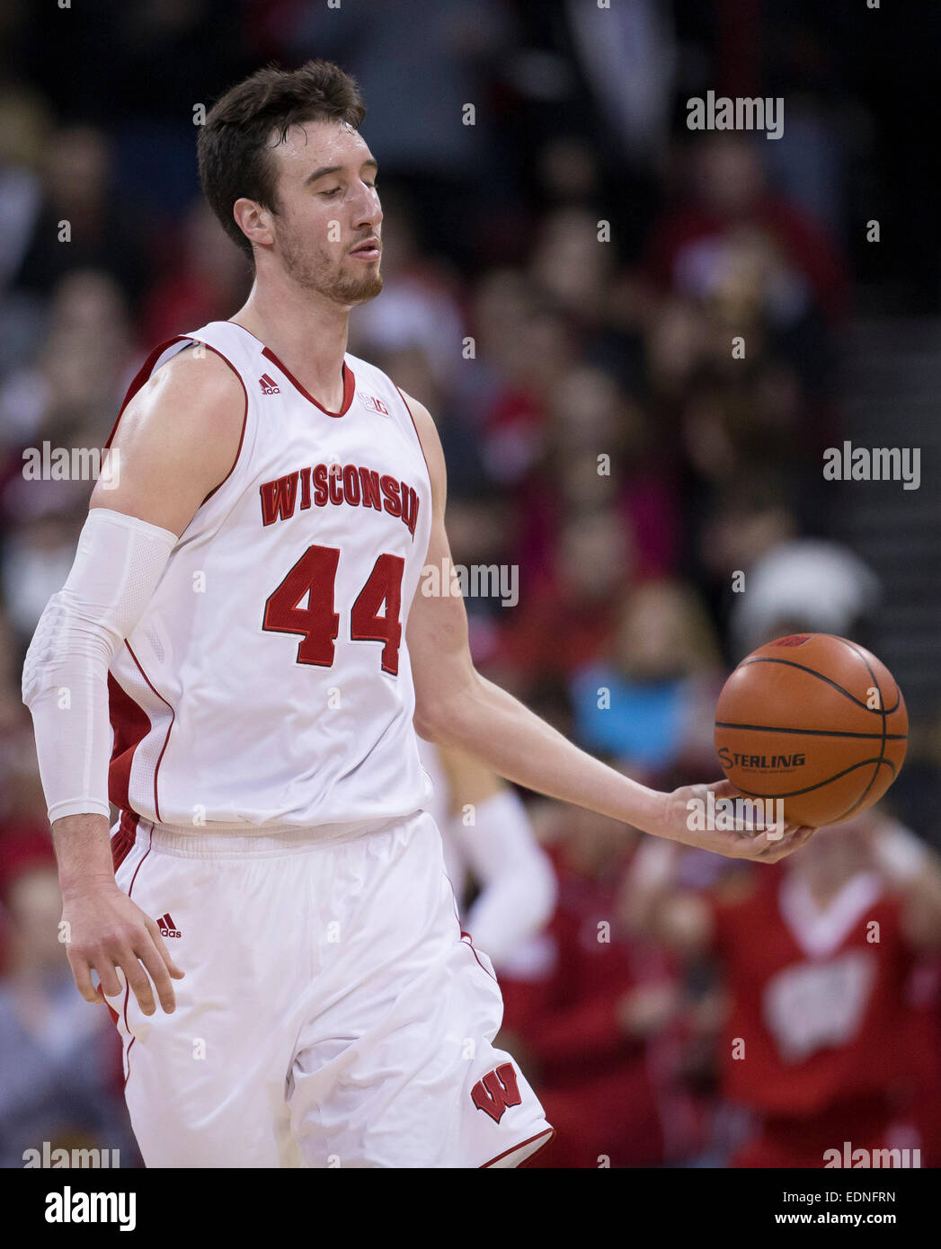 January 7, 2015: Wisconsin Badgers forward Frank Kaminsky #44 hands the ...