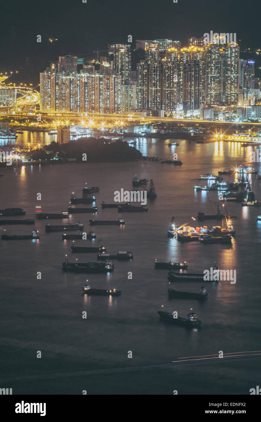 Night view of Hong Kong, city with high density of populations Stock ...