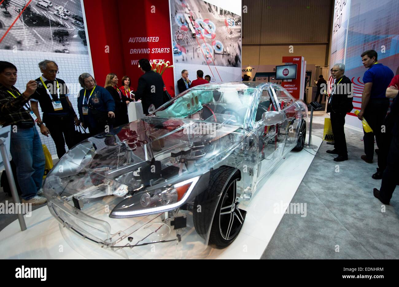Las Vegas, USA. 6th Jan, 2015. A transparent TRW model car is seen ...