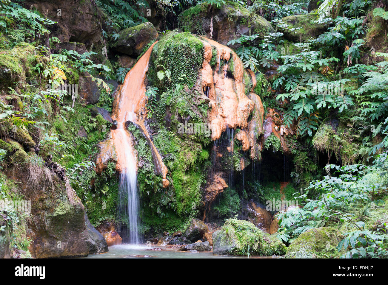 Waterfall, hot spring, Caldeira Velha, São Miguel, Azores, Portugal ...