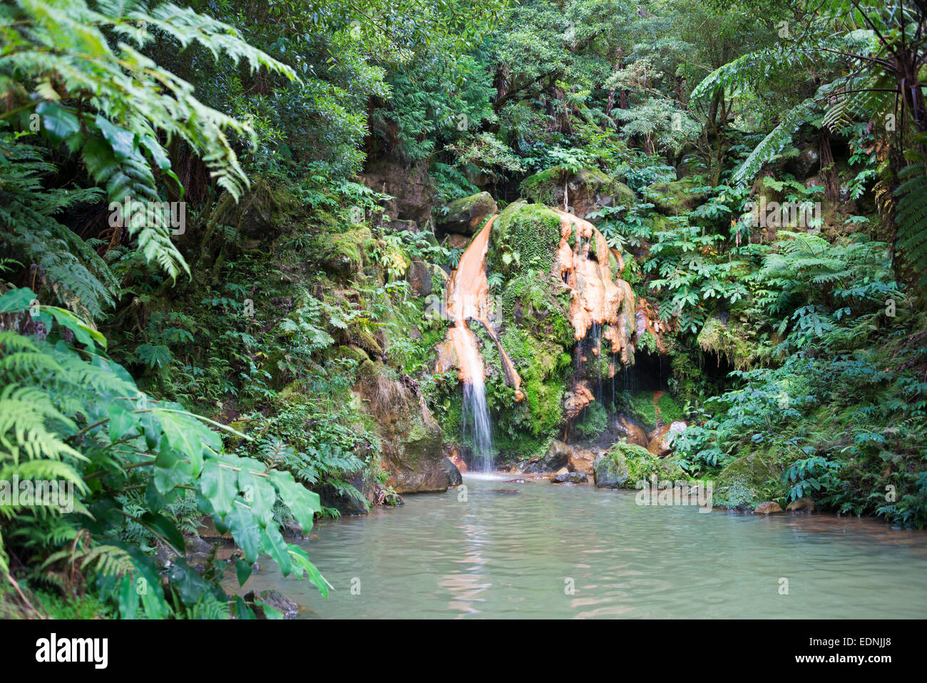 Waterfall, hot spring, Caldeira Velha, São Miguel, Azores, Portugal ...
