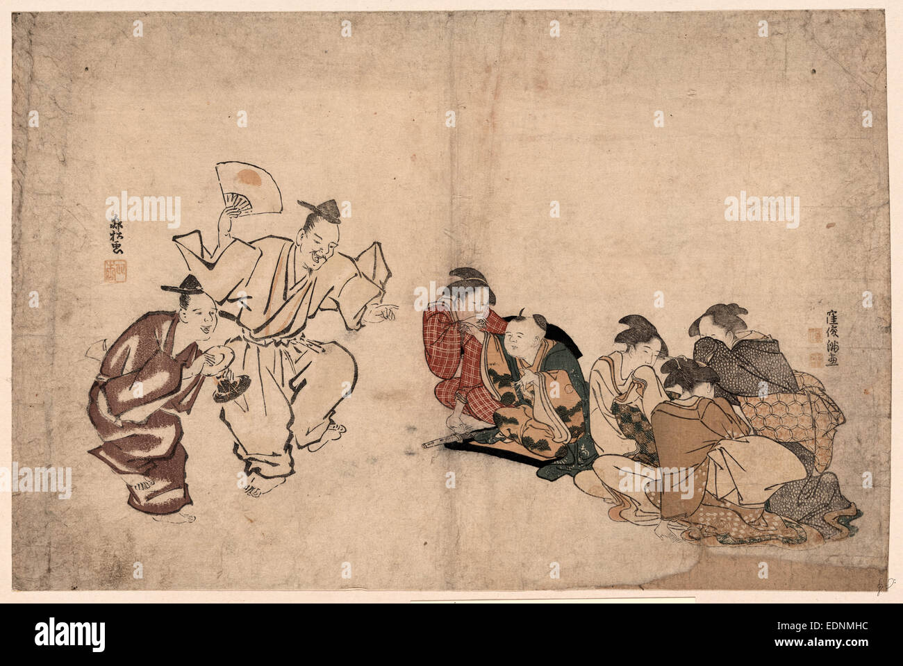 Manzai o miru josei[fujo?] to kodomo, Women and children watching a ...