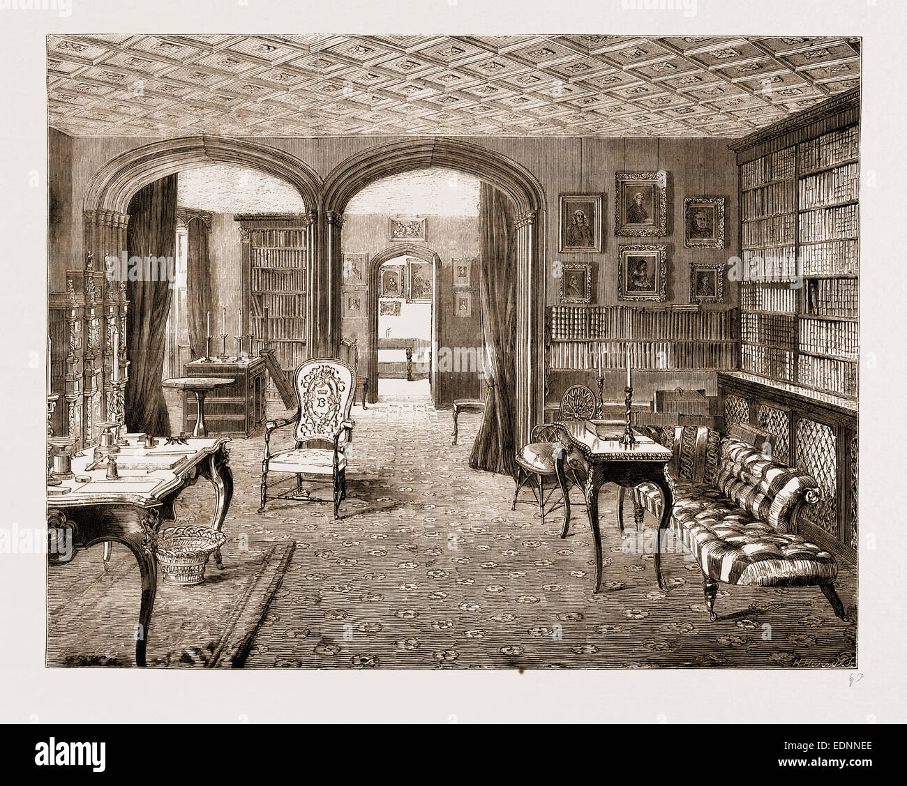 HUGHENDEN MANOR, THE LIBRARY, THE EARL OF BEACONSFIELD, 1881 Stock ...