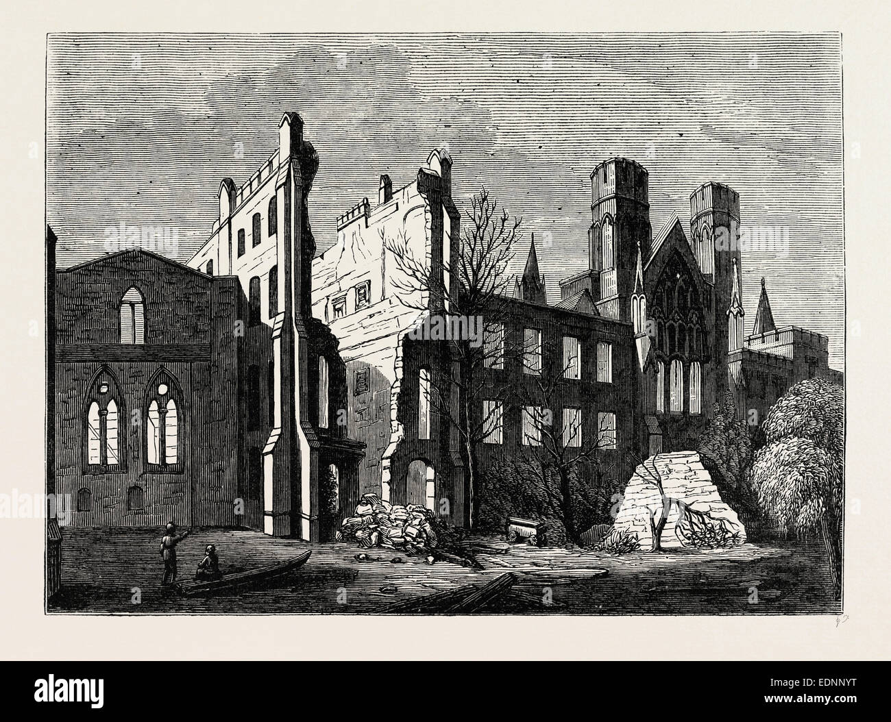 THE HOUSES OF PARLIAMENT AFTER THE FIRE, IN 1834. London, UK, 19th ...