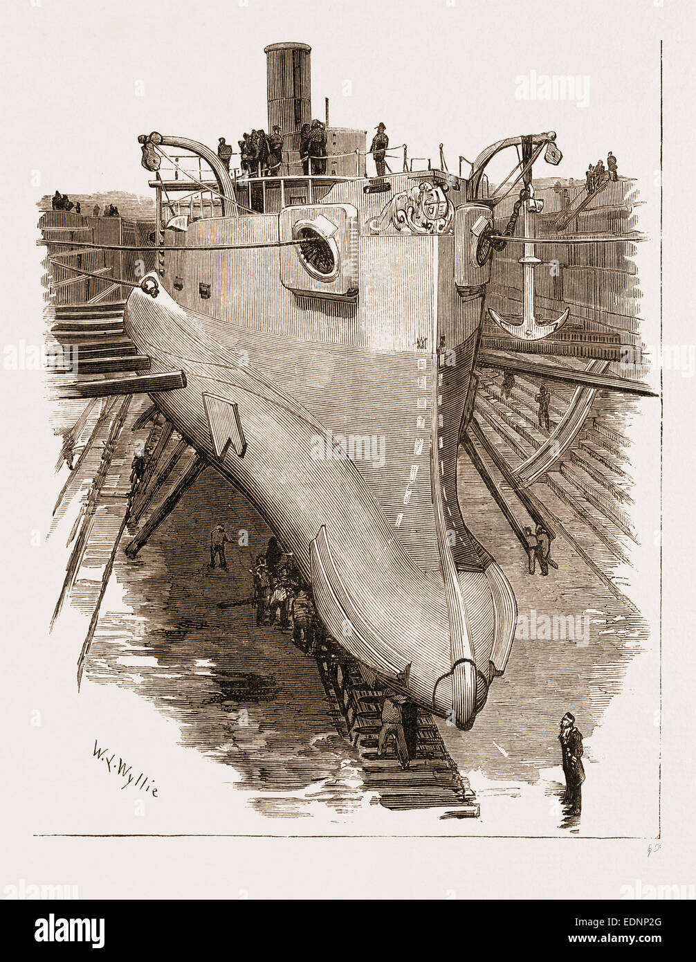 THE NEW TORPEDO-RAM "POLYPHEMUS" IN DRY DOCK, 1881 Stock Photo - Alamy