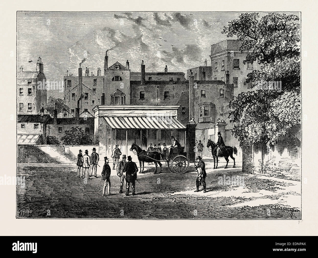 ENTRANCE TO OLD "TATTERSALL'S." London, UK, 19th century engraving ...