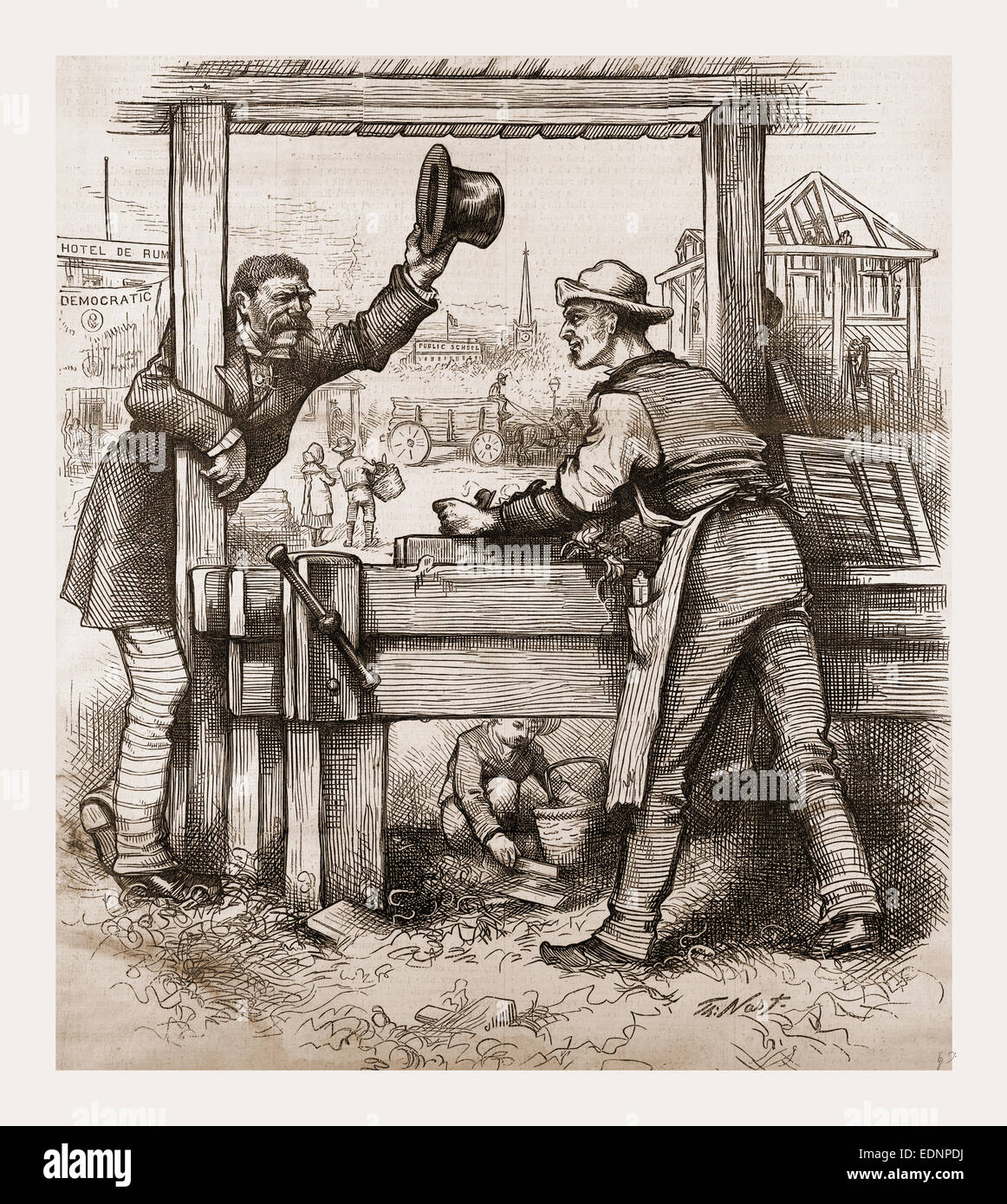 RESUMPTION, OF HONEST MONEY AND WORK., 1880, 19th century engraving ...