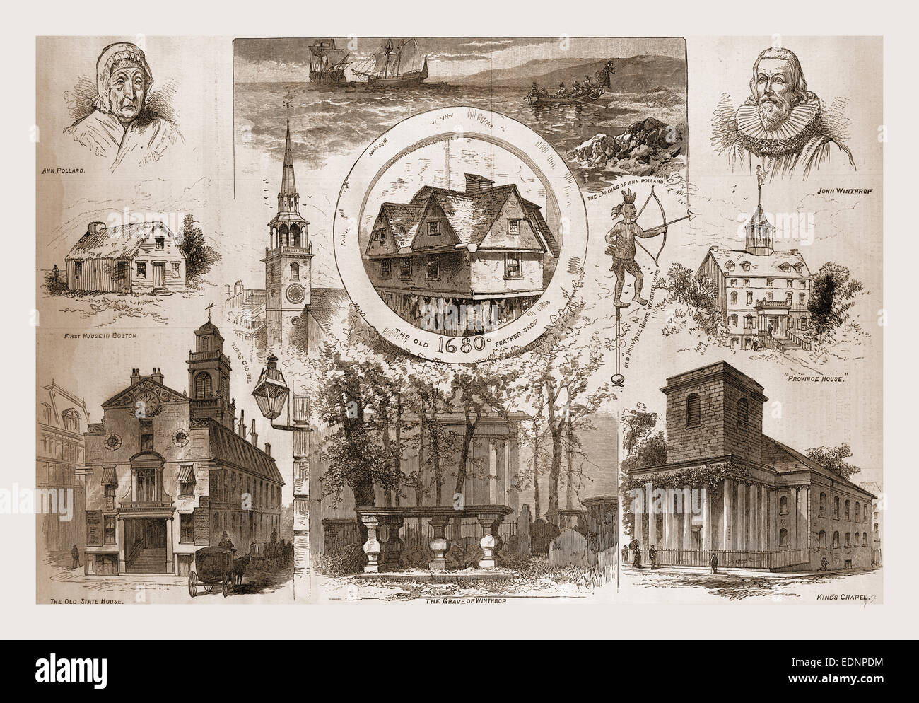 ANTIQUE BOSTON, DRAWN BY CHARLES GRAHAM., 1880, 19th century engraving ...