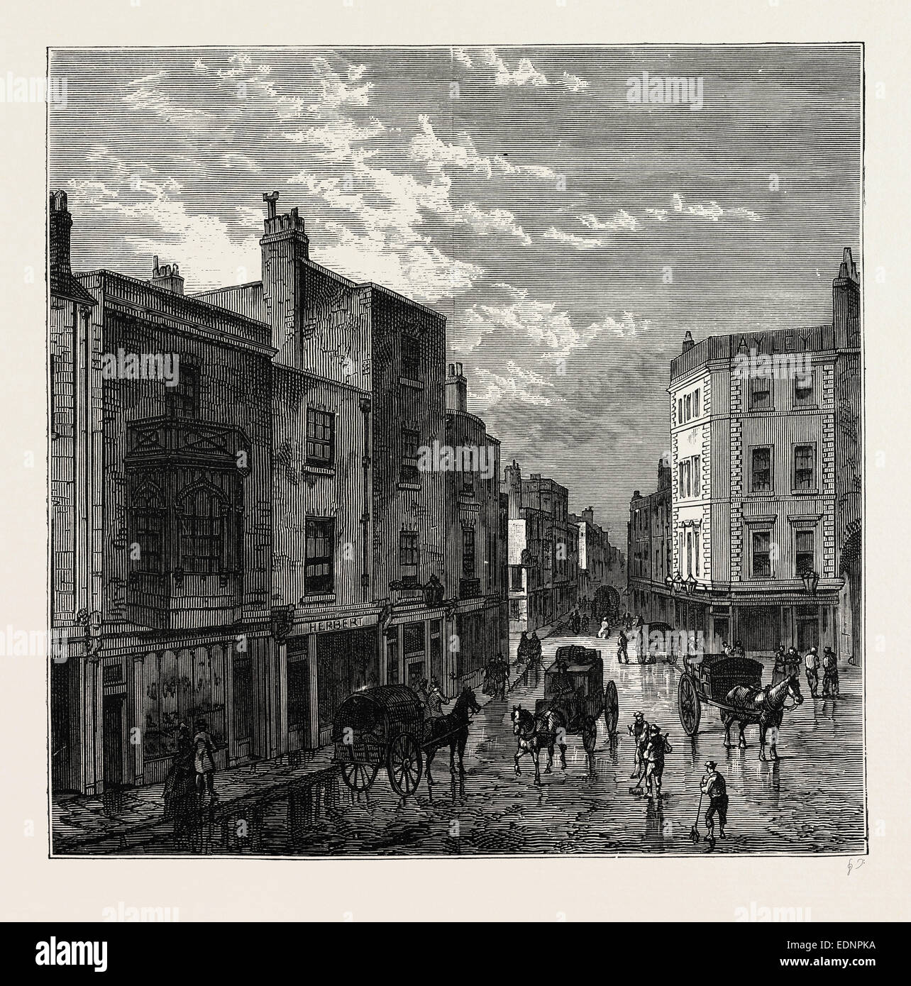 KENSINGTON HIGH STREET, IN 1860. London, UK, 19th century engraving ...