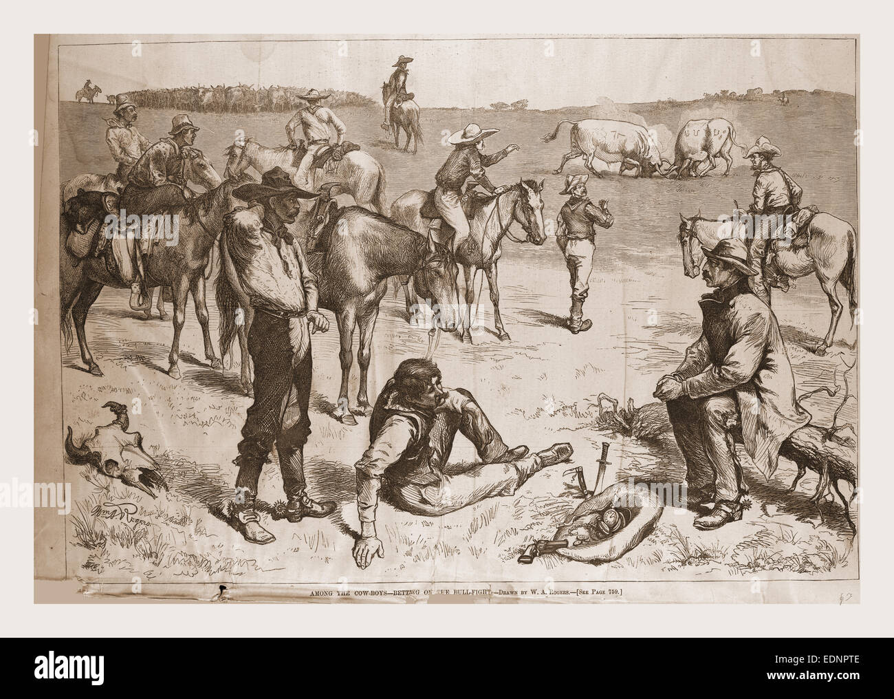 Among the Cow Boys, betting the Bull Fight., 1880, 19th century ...