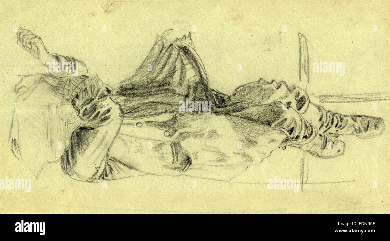 Single reclining figure with cloth over face, 1860-1865, by Alfred R ...