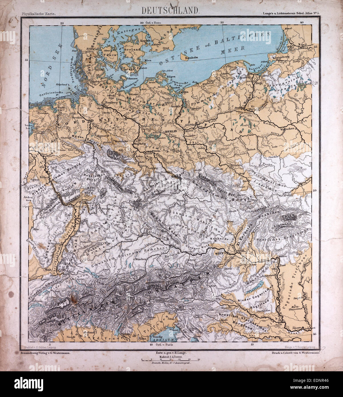 Germany, atlas by Th. von Liechtenstern and Henry Lange, antique map ...