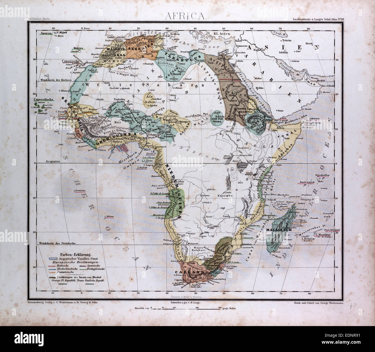Africa Map, atlas by Th. von Liechtenstern and Henry Lange, antique map ...
