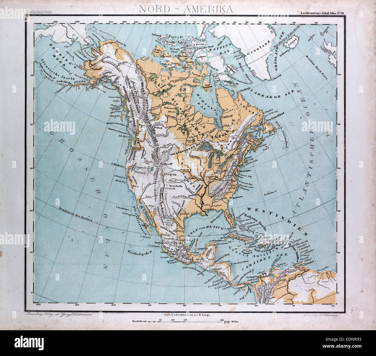North America Map, atlas by Th. von Liechtenstern and Henry Lange ...