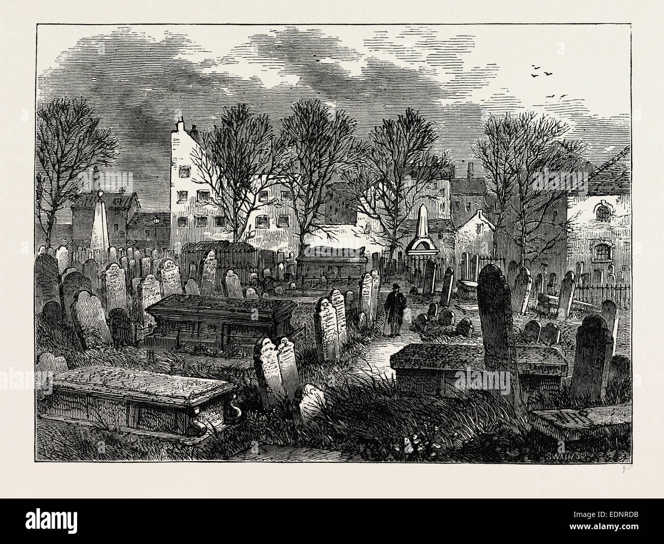 BUNHILL FIELDS BURIAL-GROUND. London, UK, 19th century engraving Stock ...