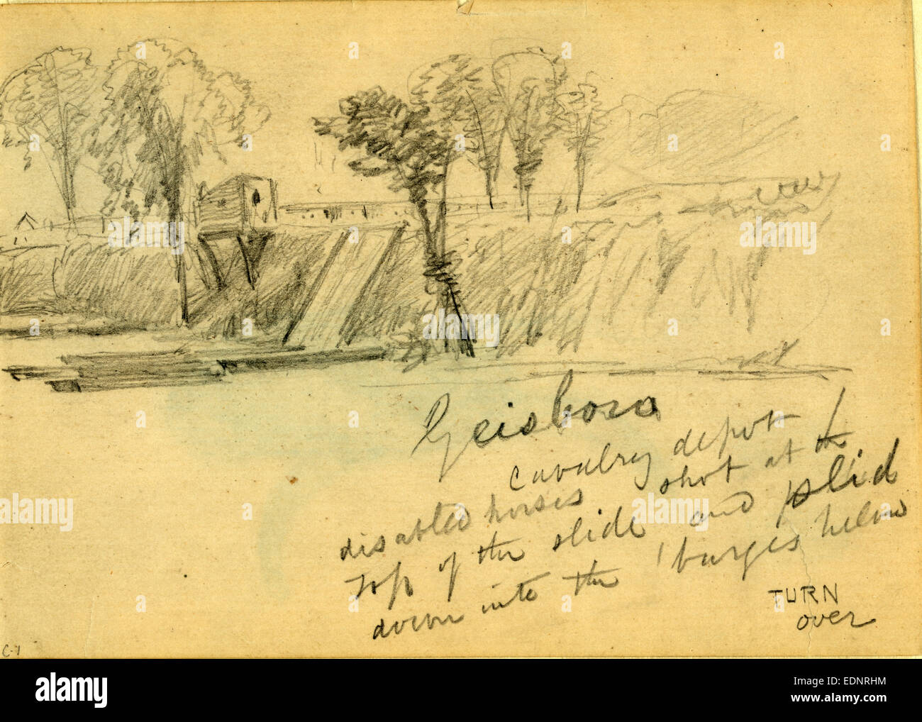 Geisboro, cavalry depot, 1860-1865, drawing, 1862-1865, by Alfred R ...