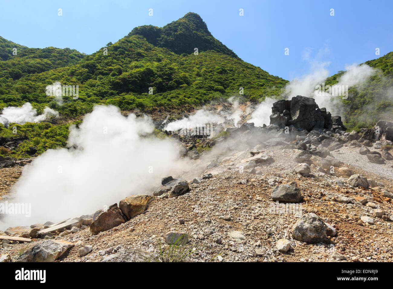 Owakudani valley ( volcanic valley with active sulphur and hot springs ...