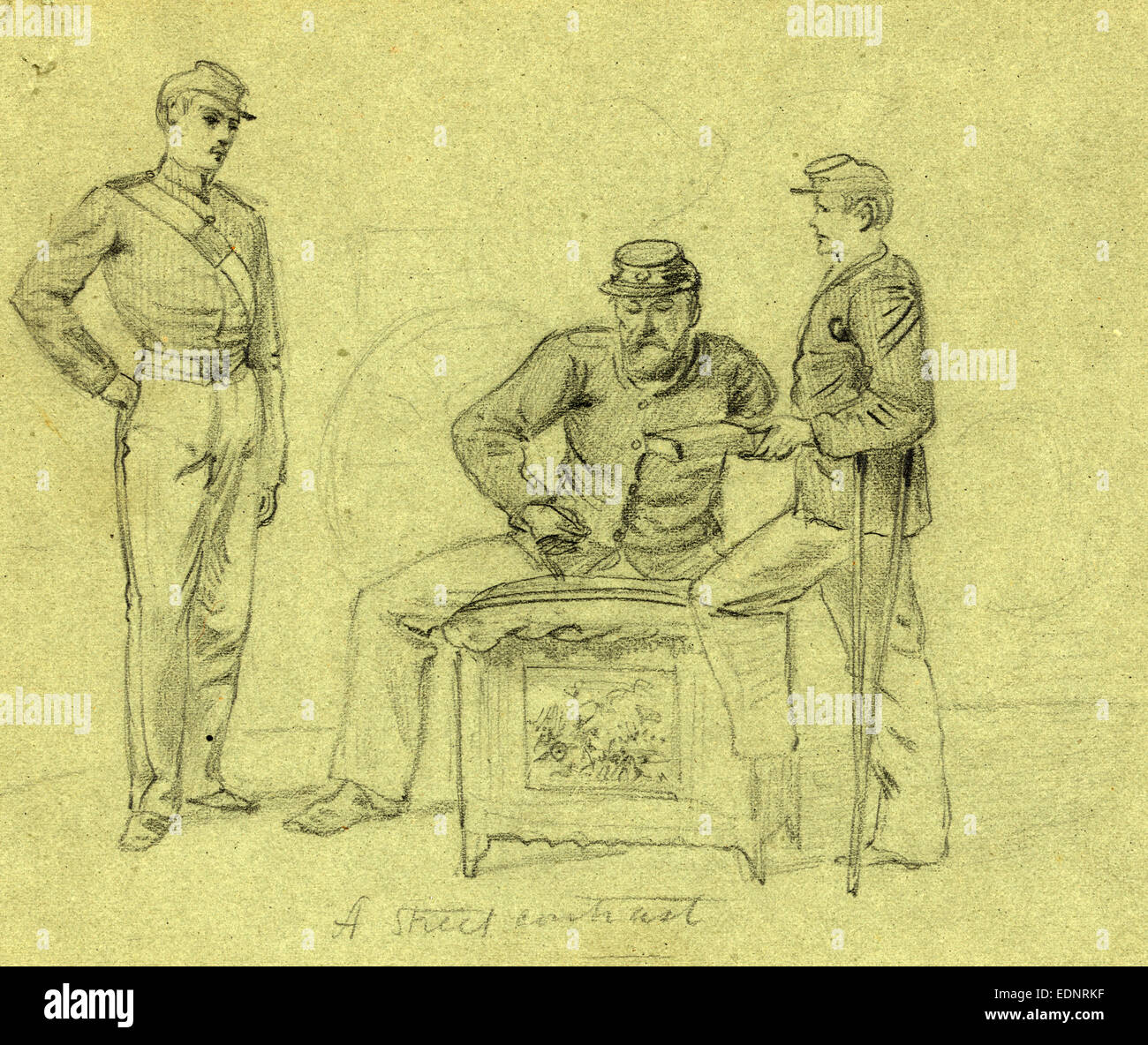 A street contrast, between 1860 and 1865, drawing on olive paper pencil ...