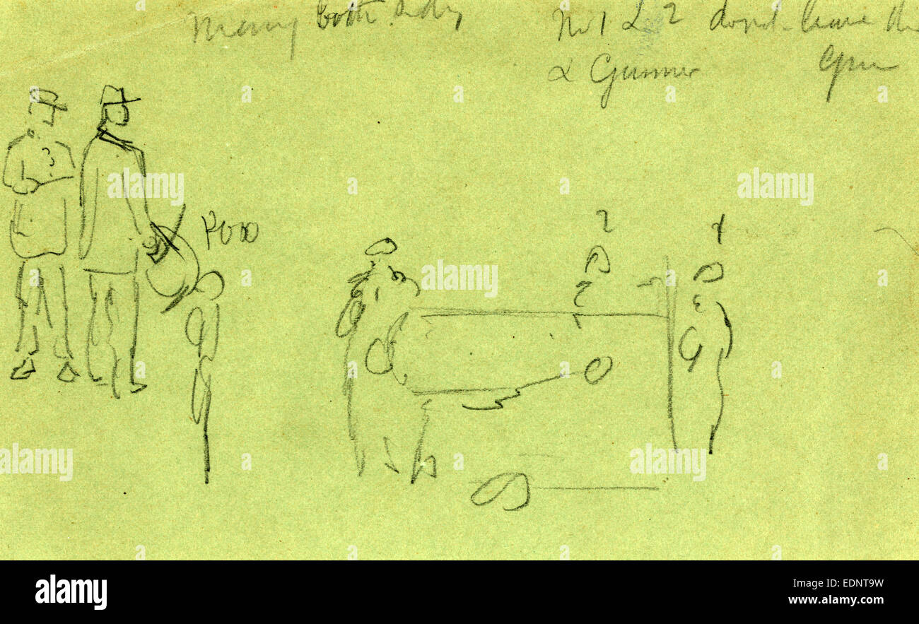 Artillery men, rough sketch of soldiers and cannon, 1860-1865, drawing ...