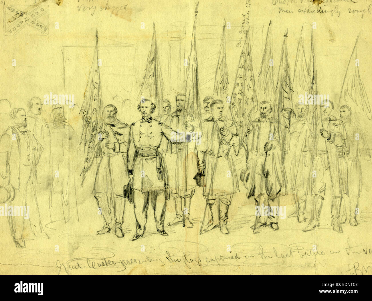 Genl. Custer presenting the flags captured in the last battle in the ...