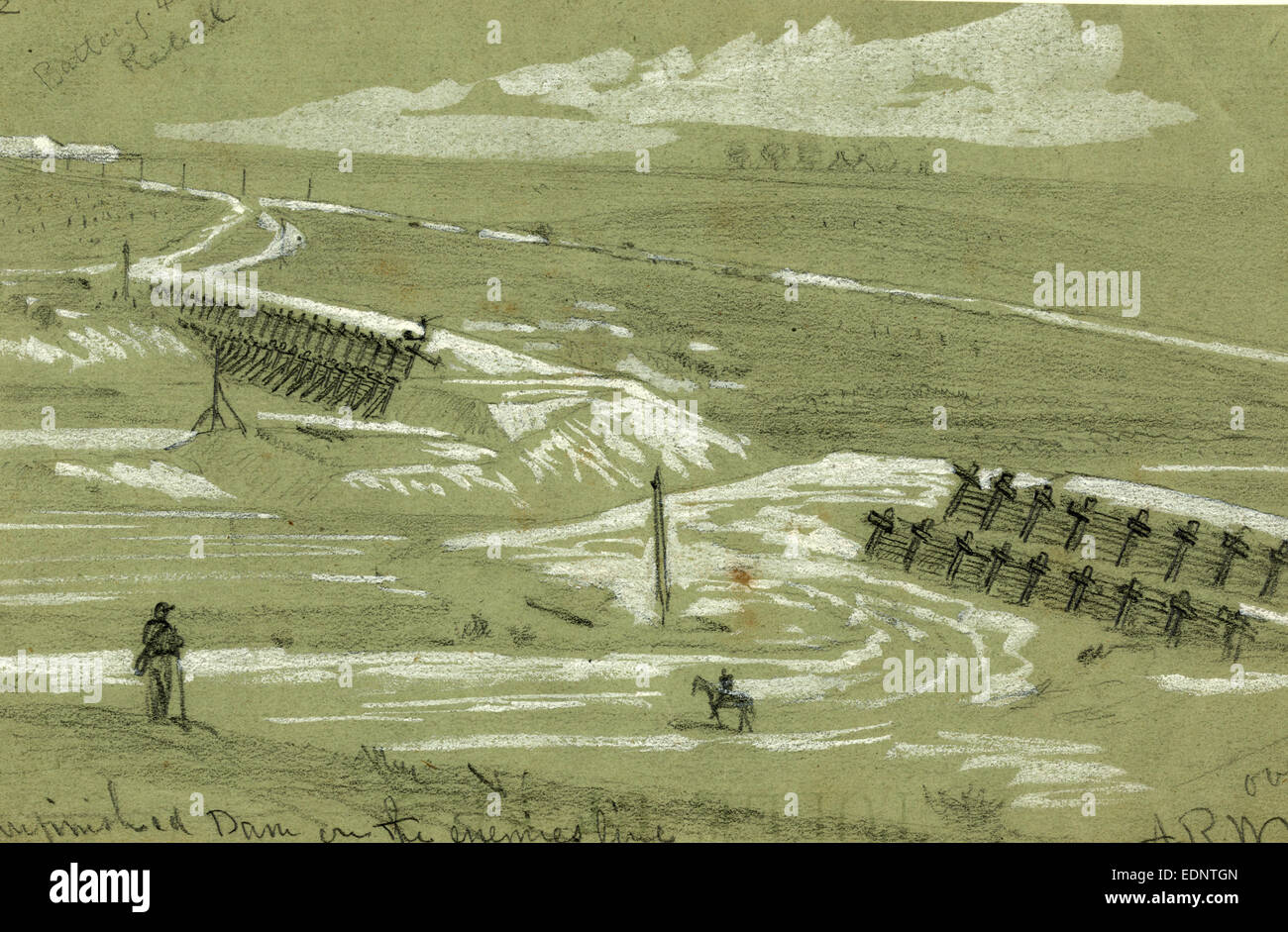 Unfinished dam on the enemies line, 1860-1865, drawing, 1862-1865, by ...