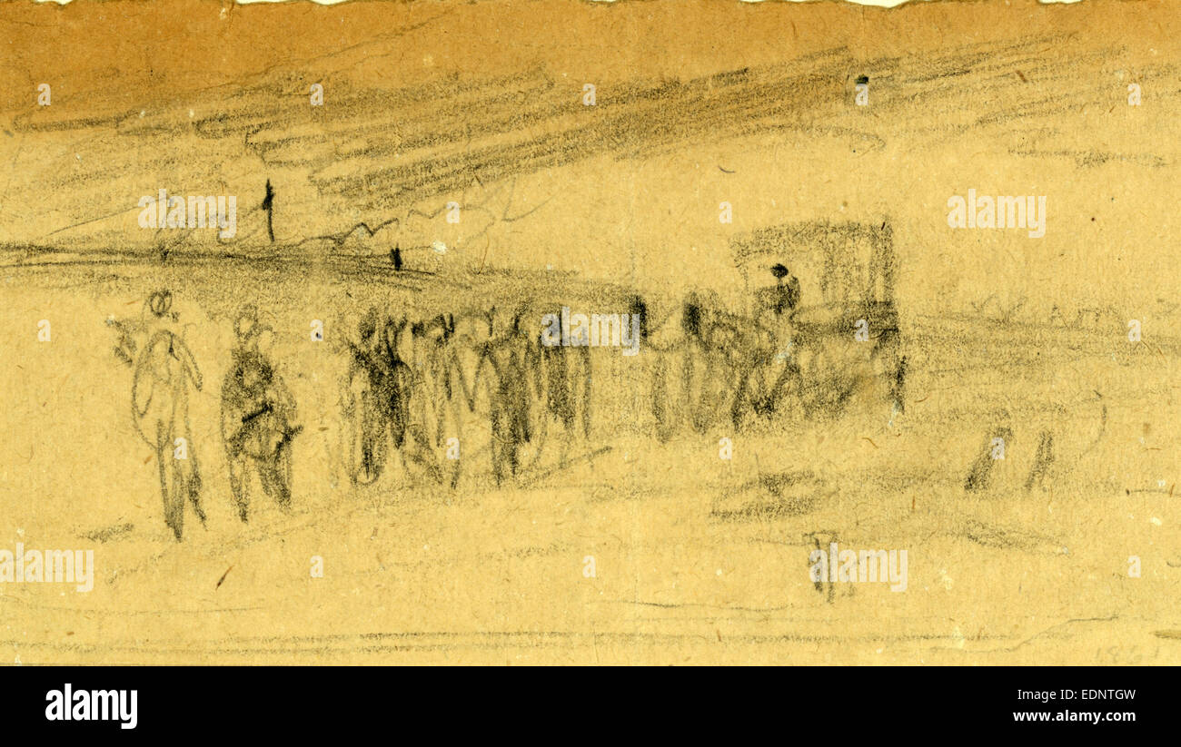 Troops on the road, between 1860 and 1865, drawing on cream paper ...