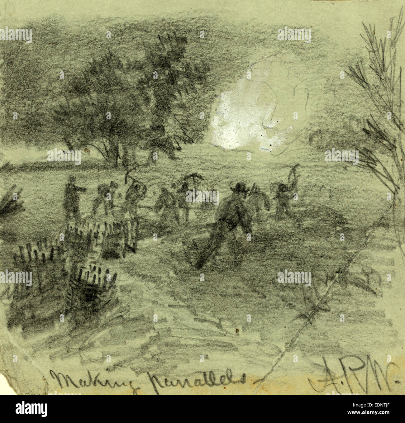 Making parrallels, drawing, 1862-1865, by Alfred R Waud, 1828-1891, an ...