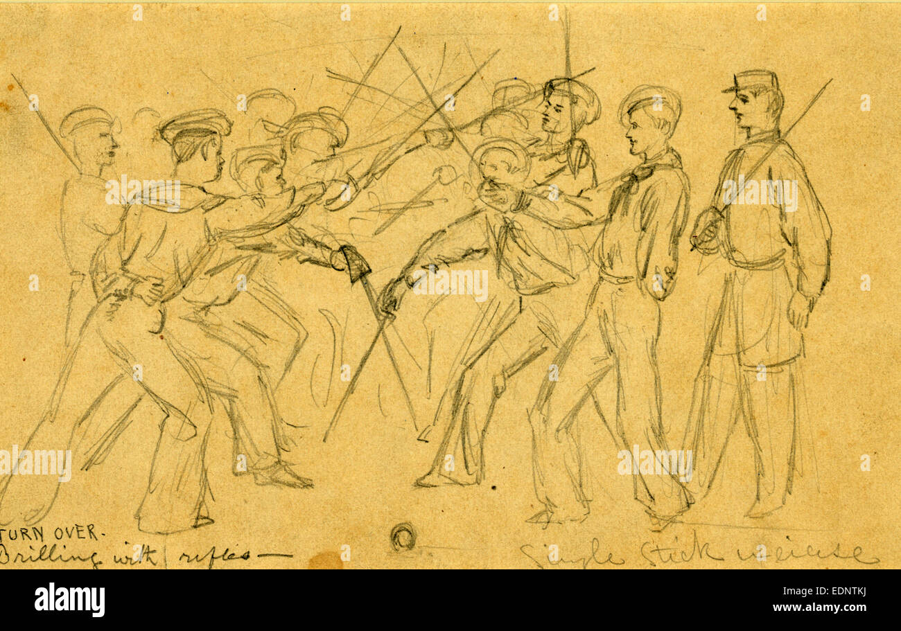 Single stick exercise, drawing, 1862-1865, by Alfred R Waud, 1828-1891 ...