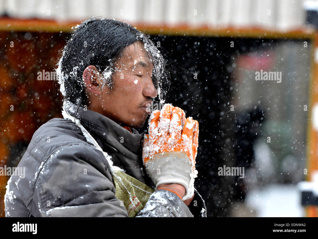 The religious people kowtowing in front of Jokhang Temple to welcome ...