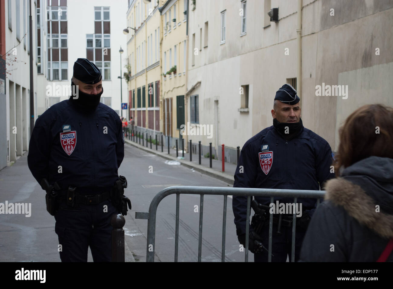 Paris, France. 07th Jan, 2015. Crowd forms as police block access to ...