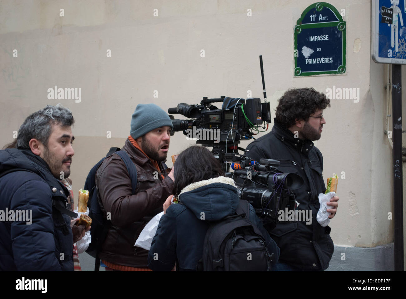Paris, France. 07th Jan, 2015. Crowd forms as police block access to ...