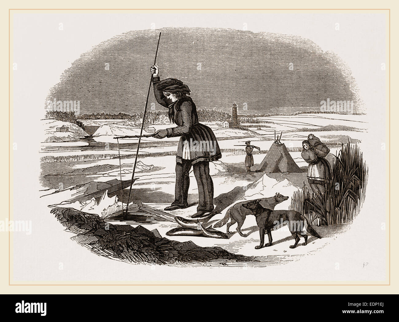 Chippeway Indian fishing on the ice USA America Stock Photo - Alamy