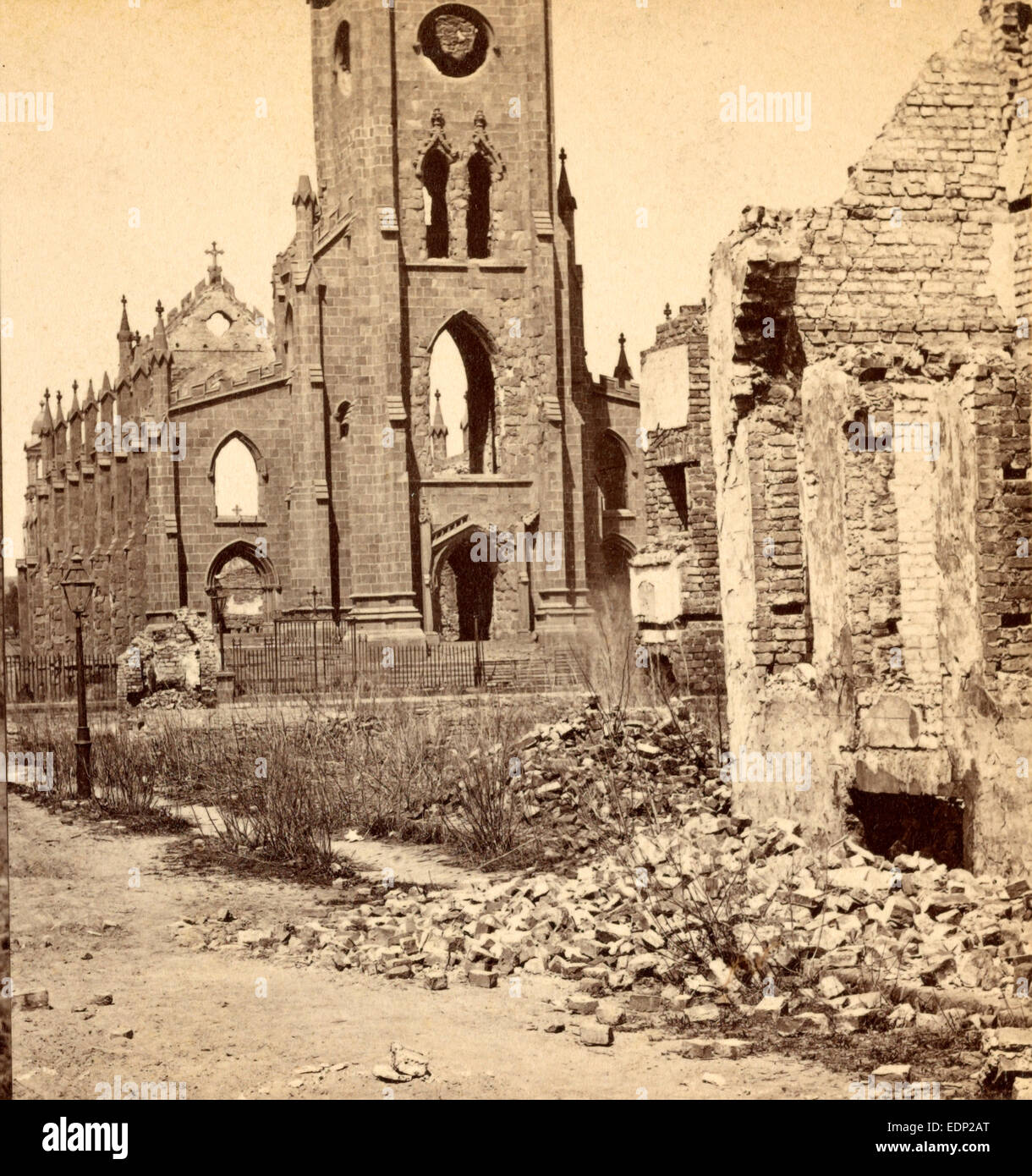 Ruins of Cathedral, Broad Street, front view, USA, US, Vintage ...
