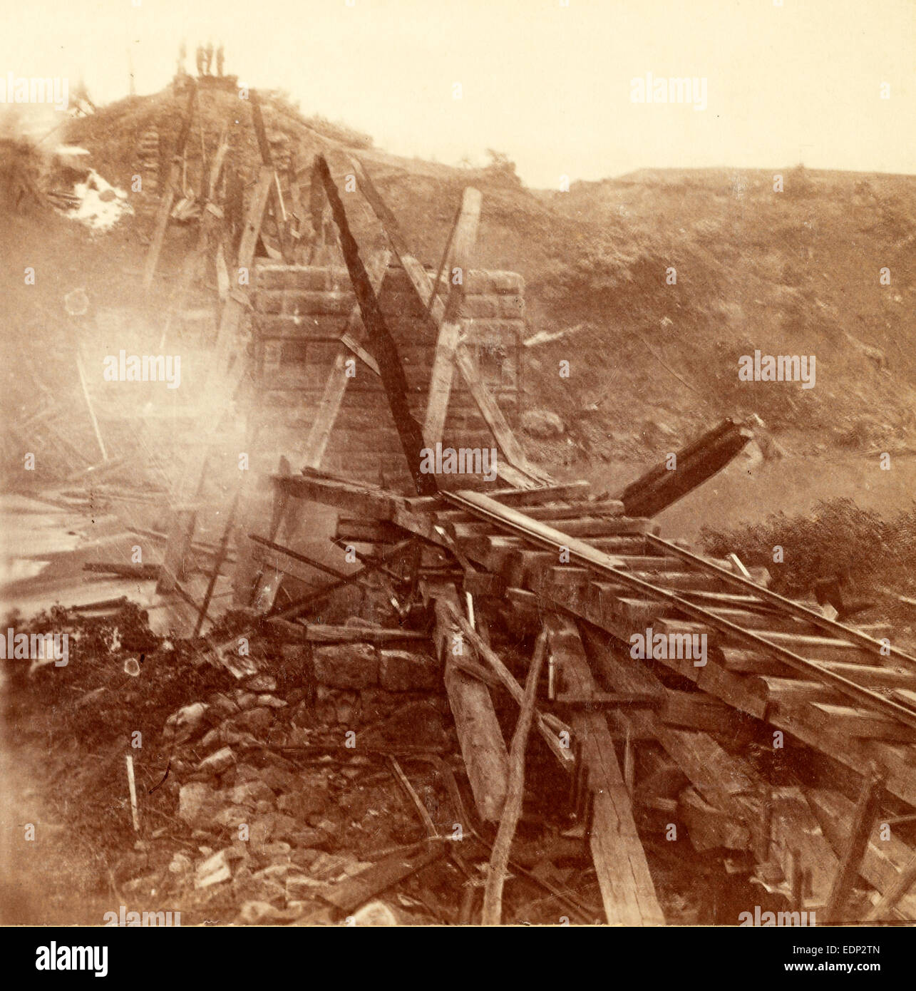 Destruction of a railroad bridge, US, USA, America, Vintage photography ...