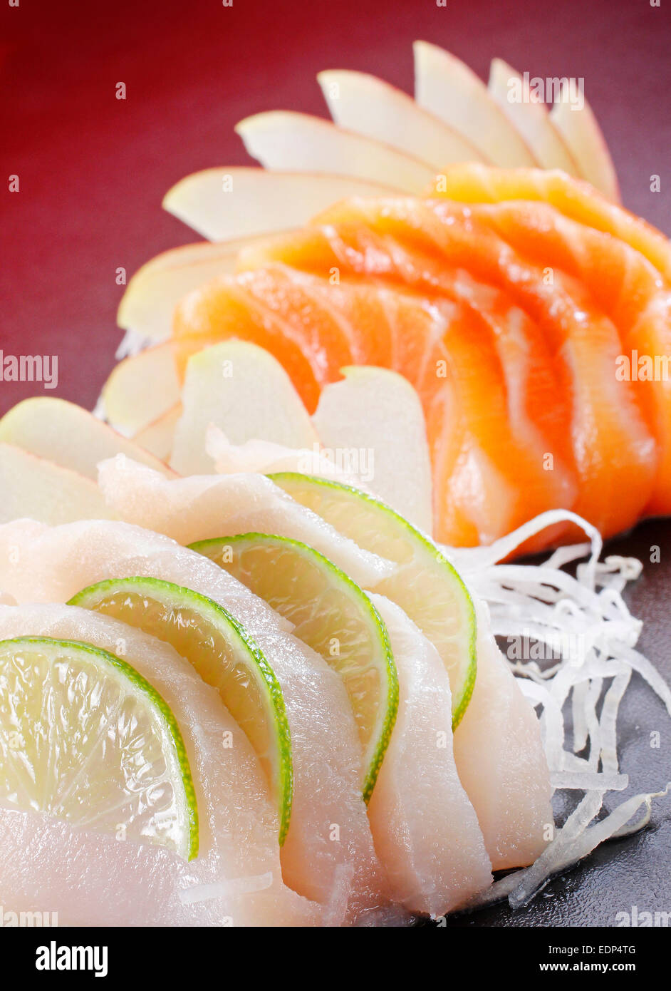 Raw cod and salmon sushi dish Stock Photo - Alamy