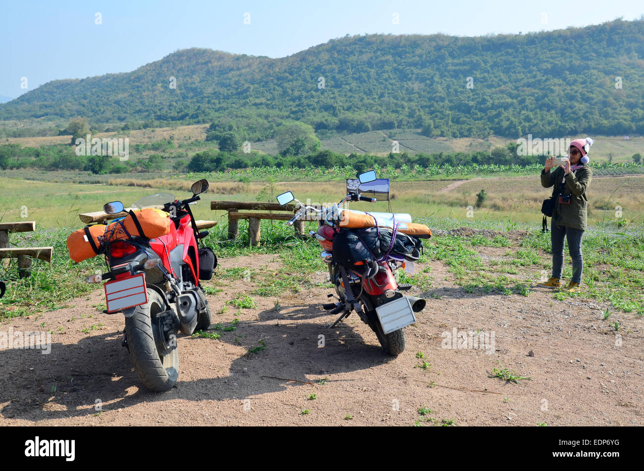Thai woman take photo Sport Motorcycle and Chopper Motorcycle on ...