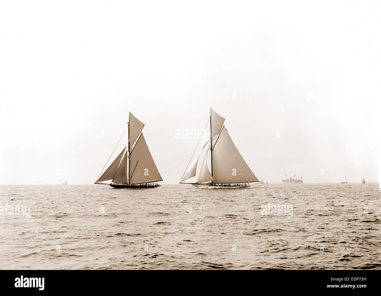 Shamrock I and Columbia coming for the line, Columbia (Sloop), Shamrock ...