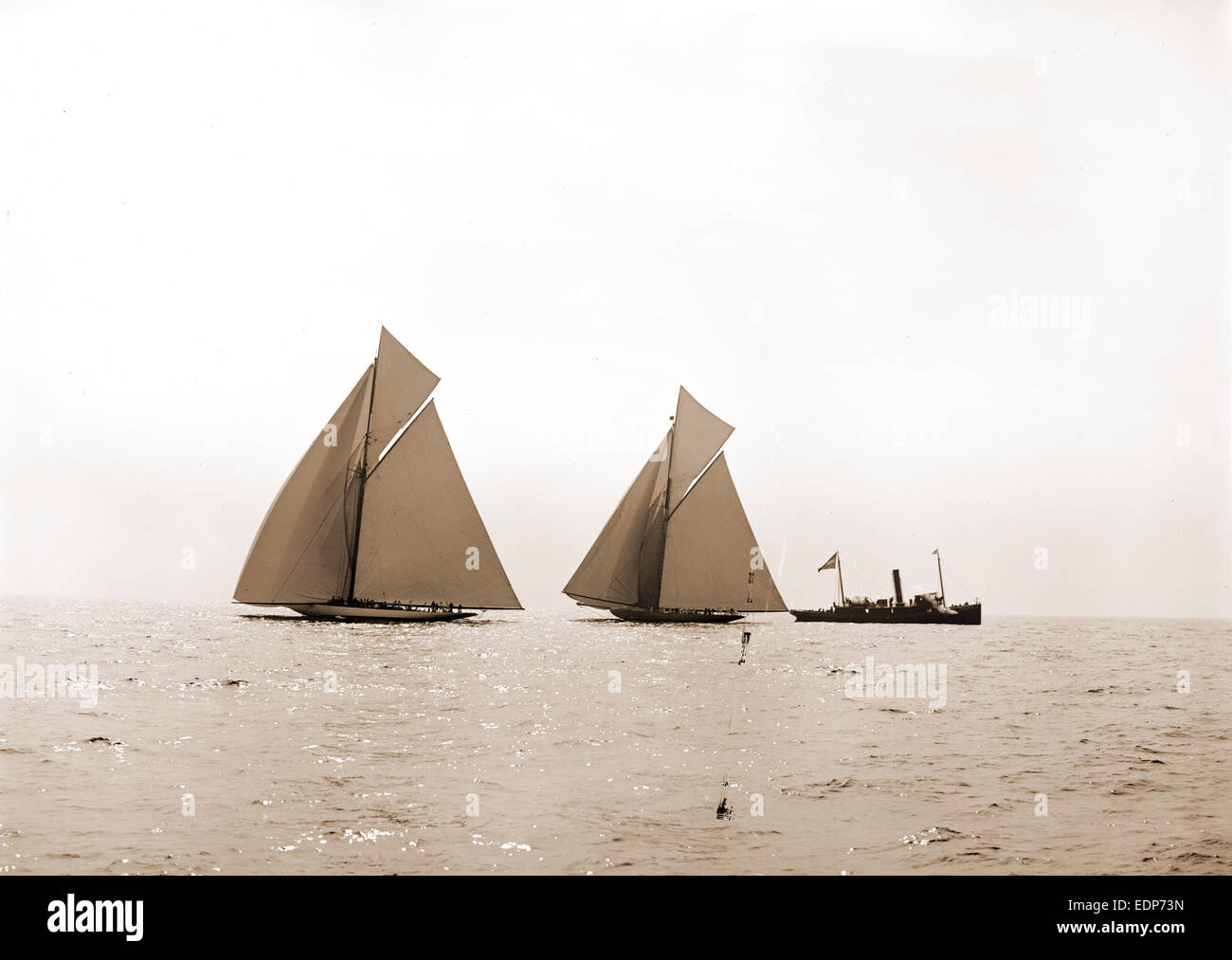 Columbia and Shamrock I across the starting line, Columbia (Sloop ...
