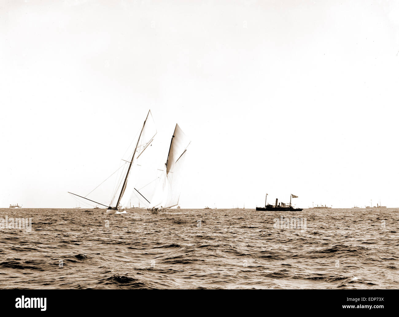 Columbia driving by the Shamrock I, Columbia (Sloop), Shamrock I (Yacht ...