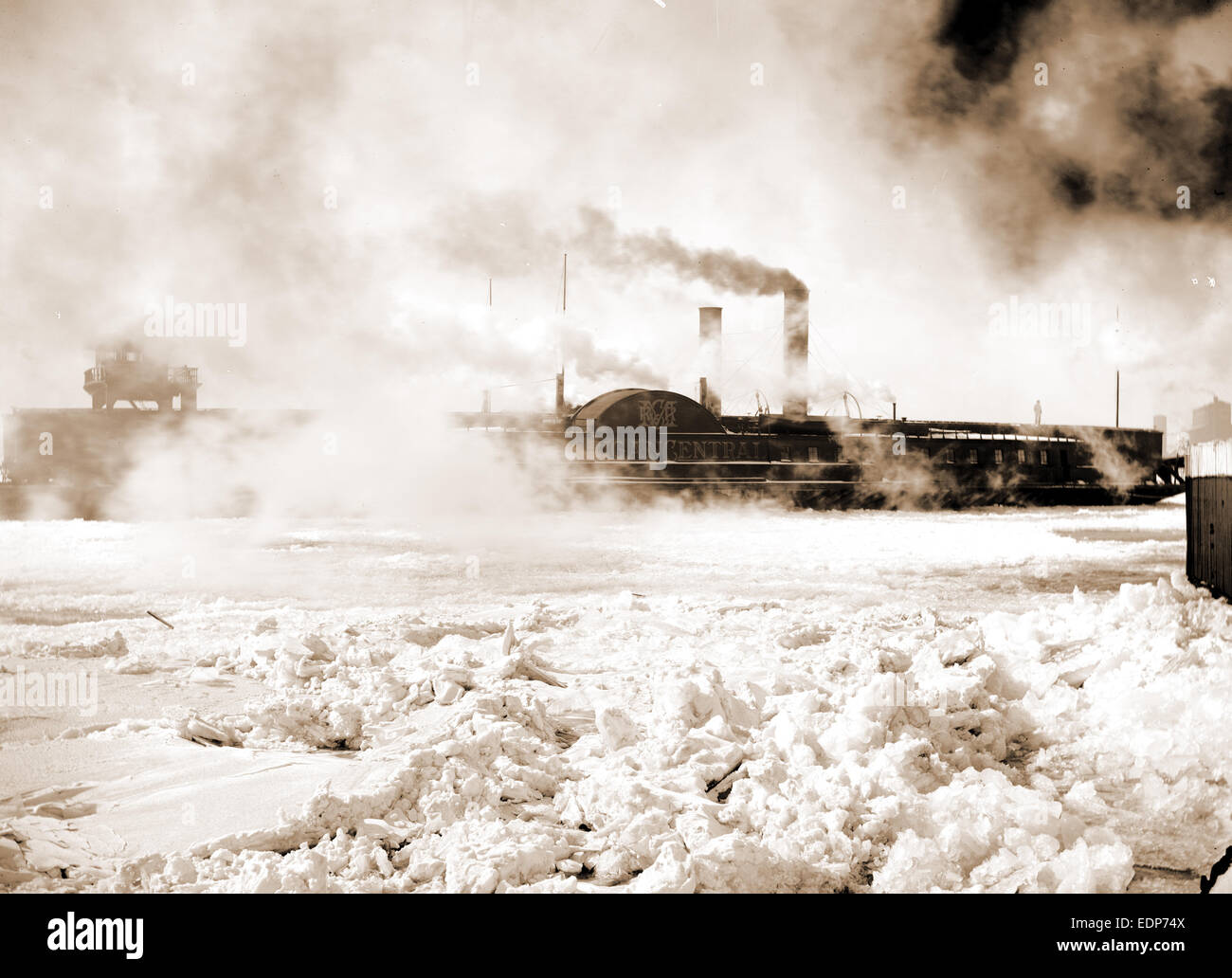 Car ferry turning in ice, Detroit River, Michigan Central (Ferry ...