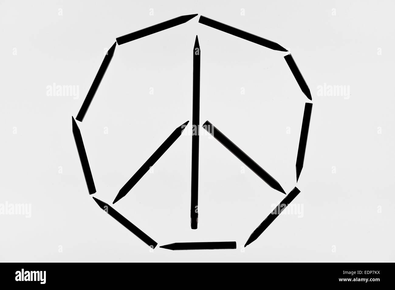 Pencils form a peace symbol, Germany, city of Osterode, 8. January 2015 ...